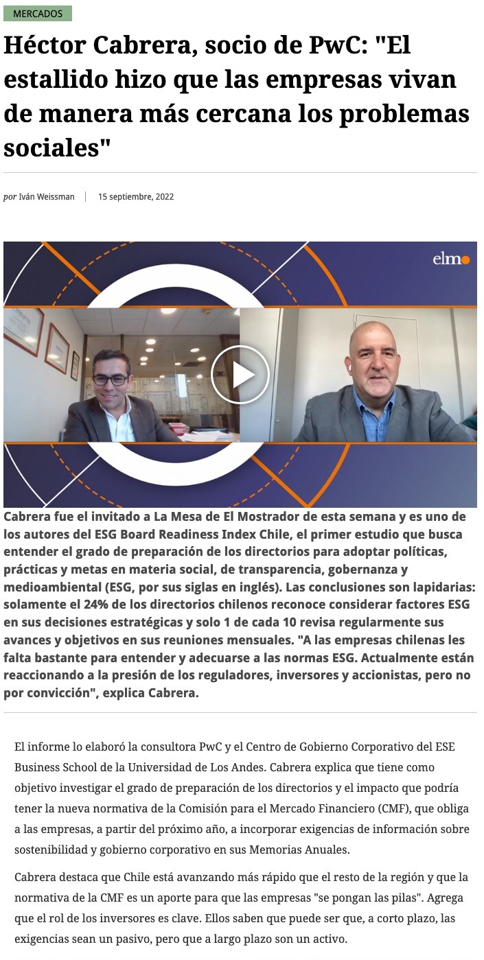 Héctor Cabrera, socio de PwC: "El estallido hizo que las empresas vivan de manera más cercana ...