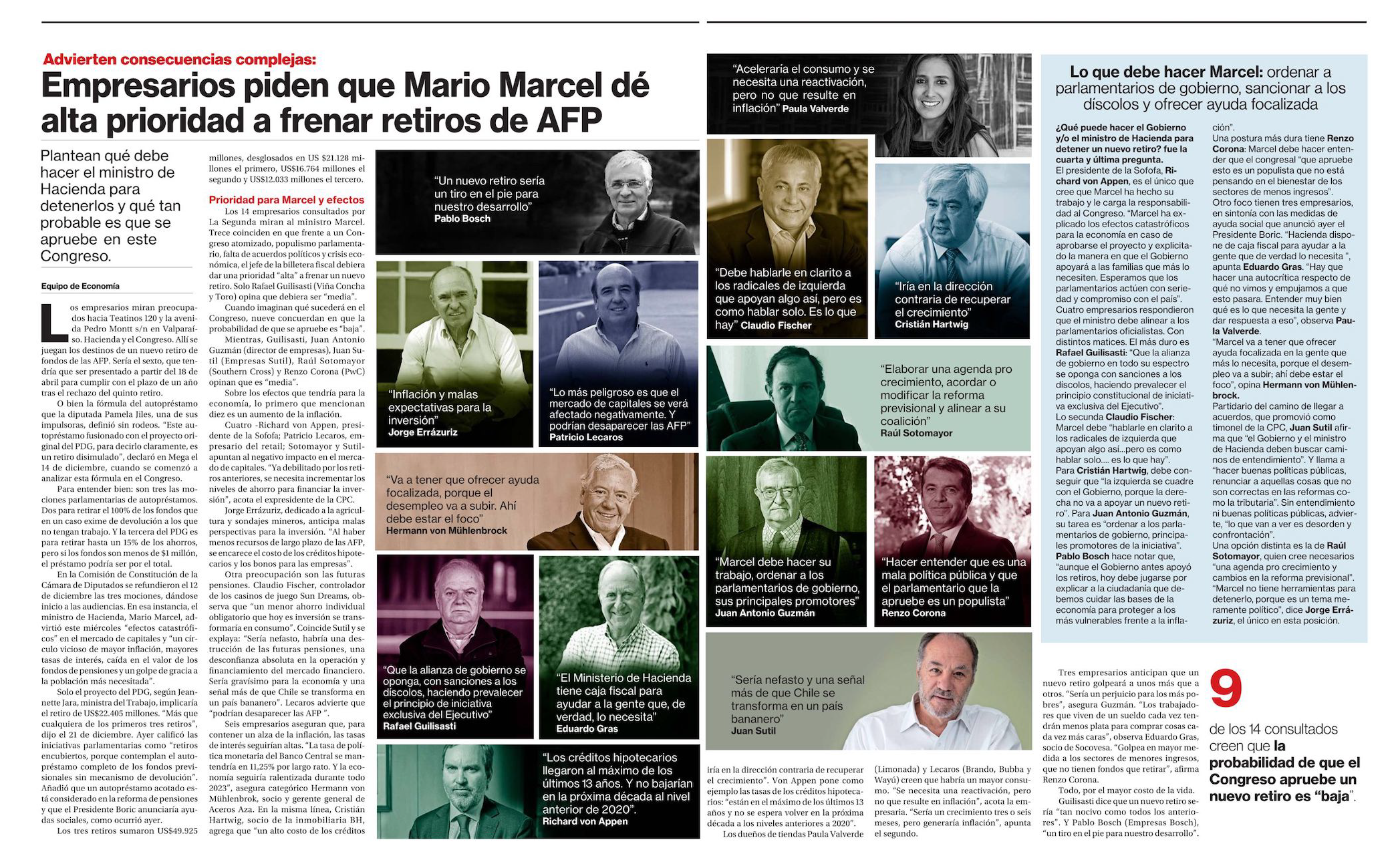 Empresarios piden que Mario Marcel dé alta prioridad a frenar retiros ...