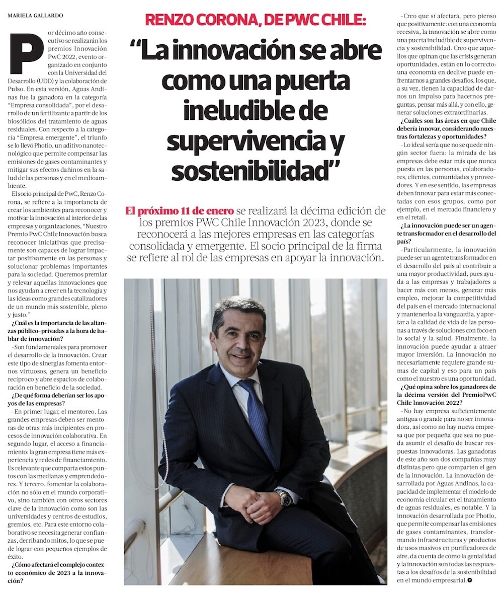 Renzo Corona, de PwC Chile: ”La innovación se abre como una puerta ineludible de supervivencia y ...