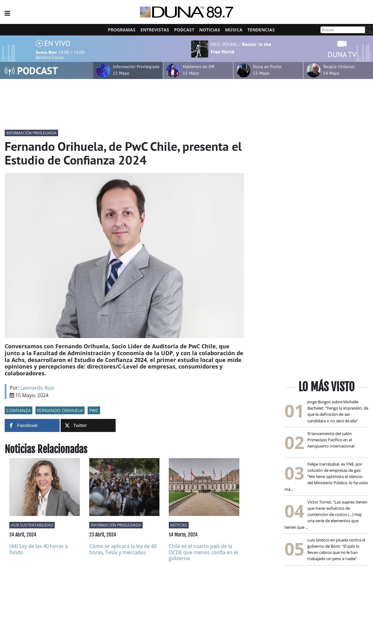 Fernando Orihuela, de PwC Chile, presenta el Estudio de Confianza 2024